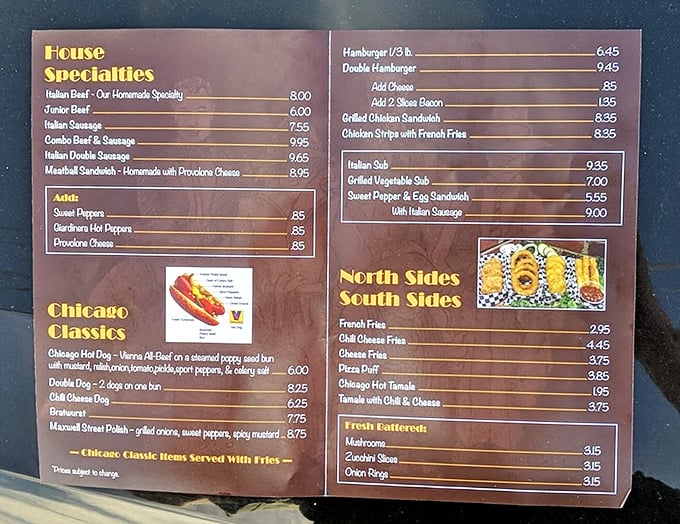 The menu board reads like a love letter to Chicago street food classics. Your diet can start tomorrow.
