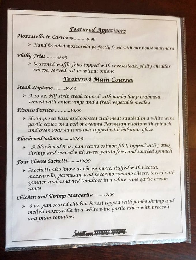 The menu reads like a love letter to Italian-American cuisine, with each description promising a flavor journey worth taking—especially that legendary chicken parmesan.