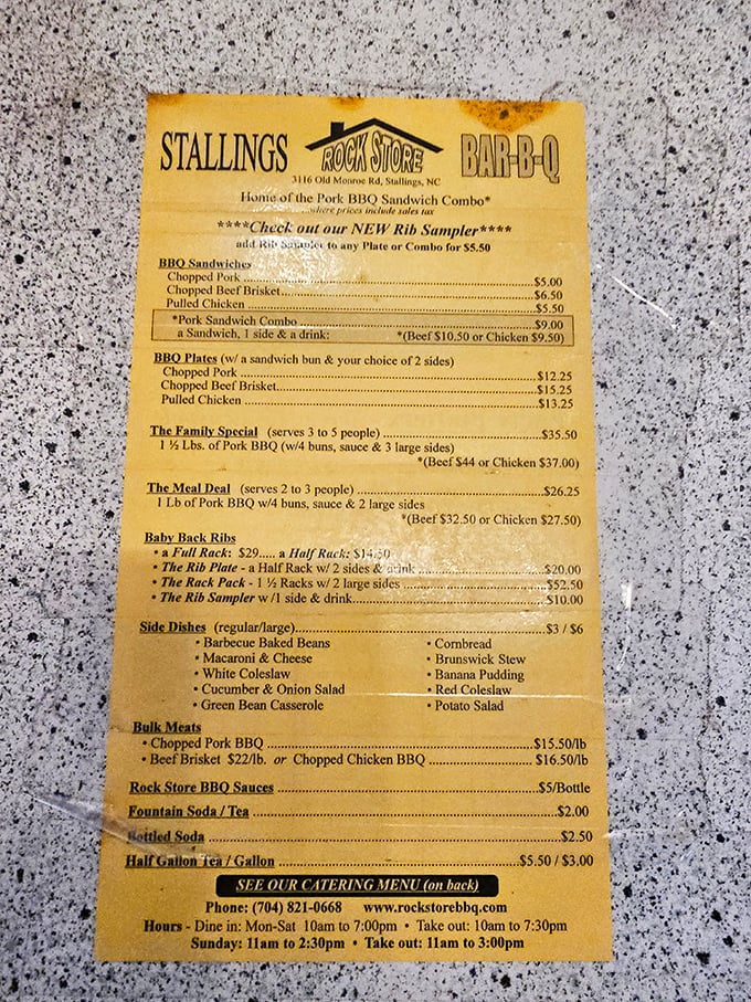 A menu that gets straight to the point—no fancy descriptions needed when the food speaks volumes for itself.