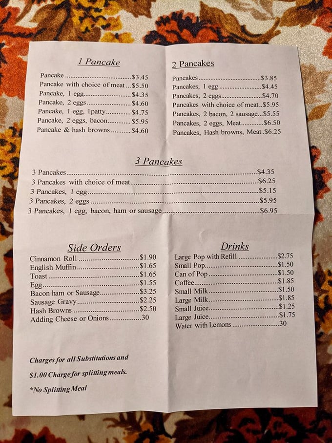 A menu that celebrates the art of simplicity—where pancakes are the headliners and breakfast combinations are endless possibilities.