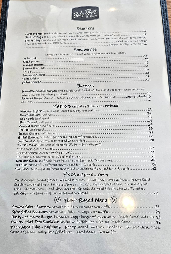 A menu that reads like a love letter to barbecue traditions across America. Decision paralysis has never been so delicious.