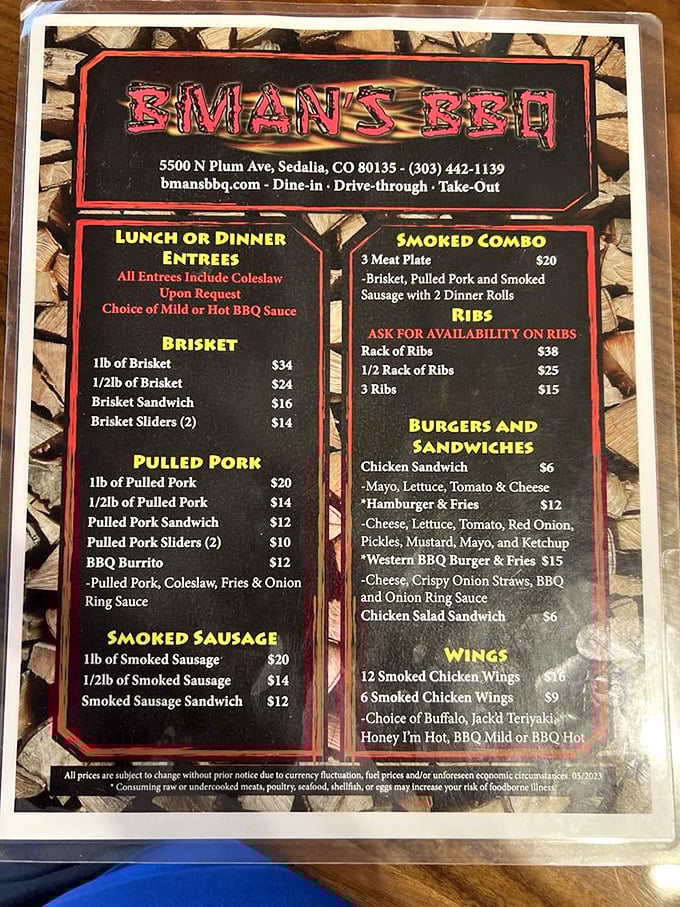 This menu isn't just a list – it's a roadmap to smoked meat nirvana. Choose your own adventure, but remember: all roads lead to brisket.