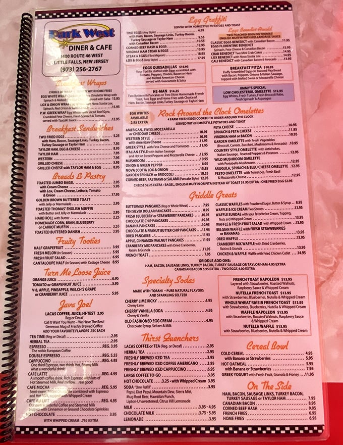 This menu isn't just reading material—it's a roadmap to happiness with breakfast served all day, because pancake cravings don't follow clocks.