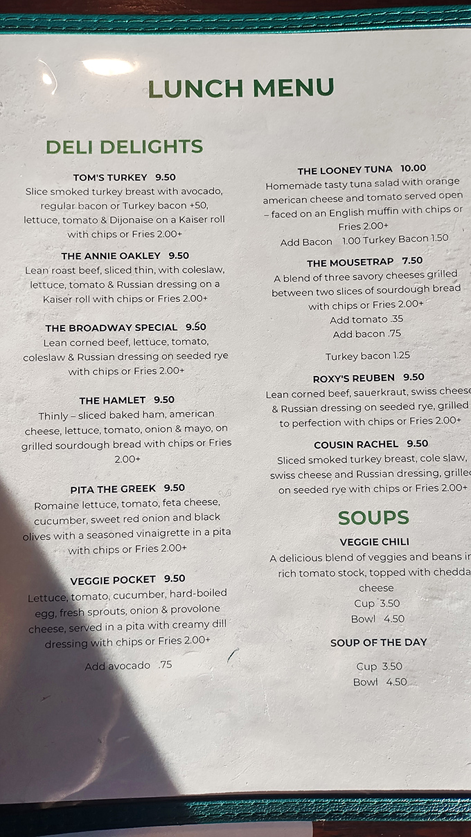 A menu that reads like poetry to the hungry soul—each sandwich named with theatrical flair worthy of Broadway itself.