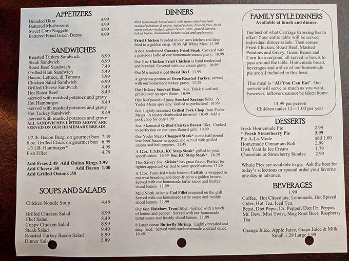 The menu reads like a love letter to Midwestern comfort food—each description a tantalizing preview of homestyle goodness to come.