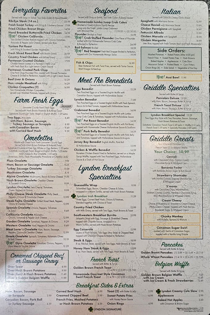 This menu isn't just a list of food—it's a novel of possibilities. The "Meet The Benedicts" section alone could keep you coming back every Sunday for a month.