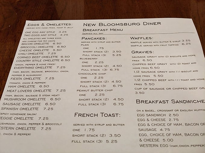 A menu that reads like poetry to hungry souls. The extensive omelet selection alone could keep you coming back weekly for a year.