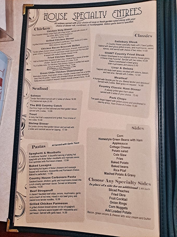 A menu that reads like a love letter to American classics. Each description practically whispers, "Yes, this is exactly what you're craving."