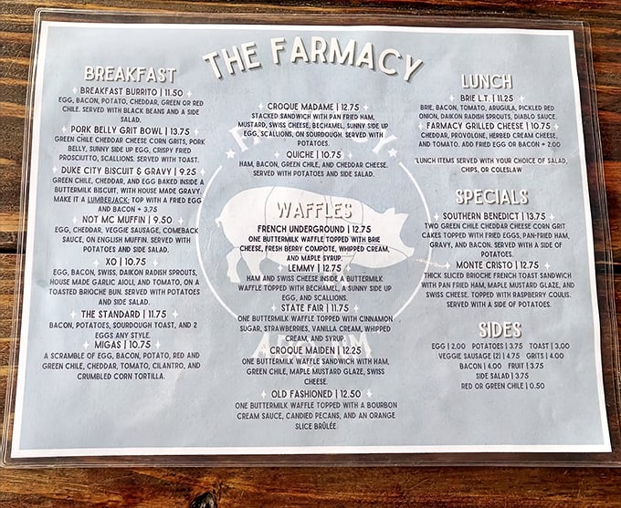 This menu reads like a breakfast lover's dream journal brought to glorious life.