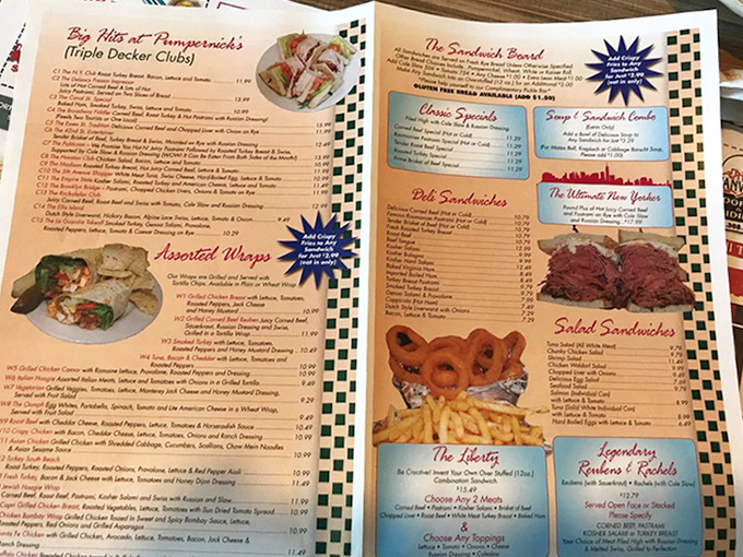 The menu reads like a novel where every chapter ends with "and then they were deliciously full"—triple-decker clubs stealing the spotlight.