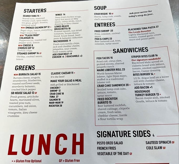 This isn't just a menu—it's a treasure map where X marks the Crab Bisque. The real challenge? Deciding what delicious path to take.