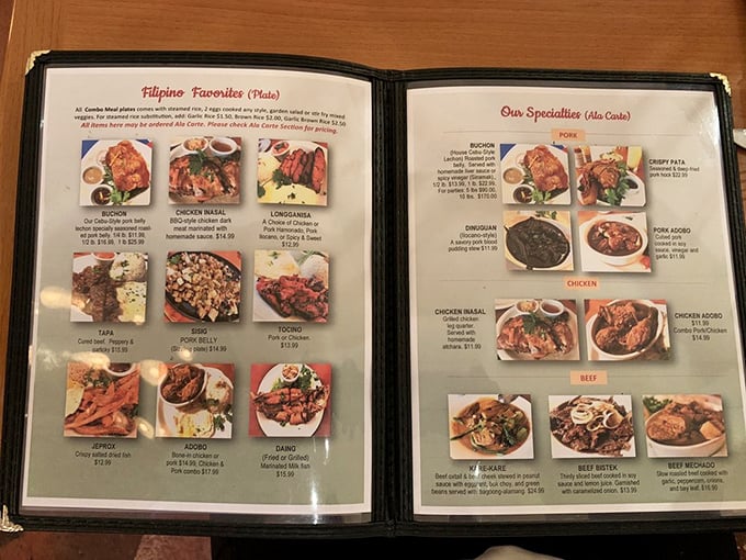 This menu isn't just a list—it's a passport to Filipino cuisine. Each photo promises a flavor adventure that makes choosing just one dish feel like Sophie's Choice.