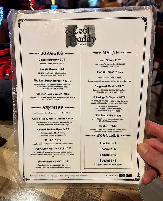 The menu reads like a love letter to pub classics. Those burger descriptions alone are enough to make your stomach growl in anticipation.