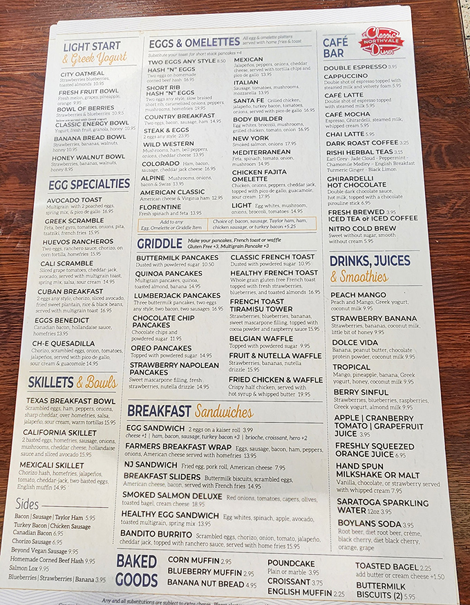 This menu isn't just extensive—it's a novel of breakfast possibilities. I've seen smaller phone books in the pre-smartphone era!