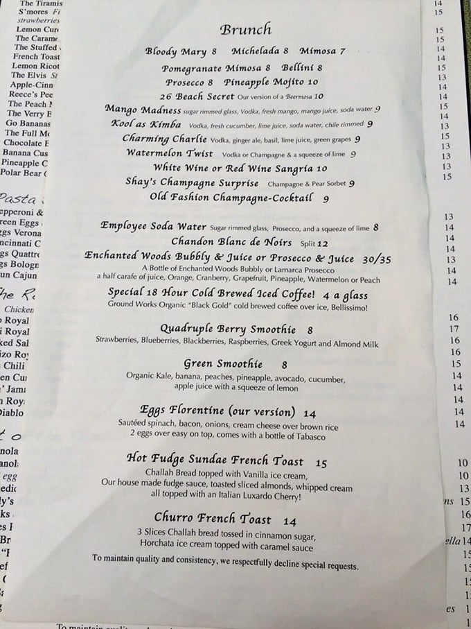 The brunch menu reads like a love letter to morning indulgence. Hot Fudge Sundae French Toast? Somebody pinch me—or better yet, pass me a fork.