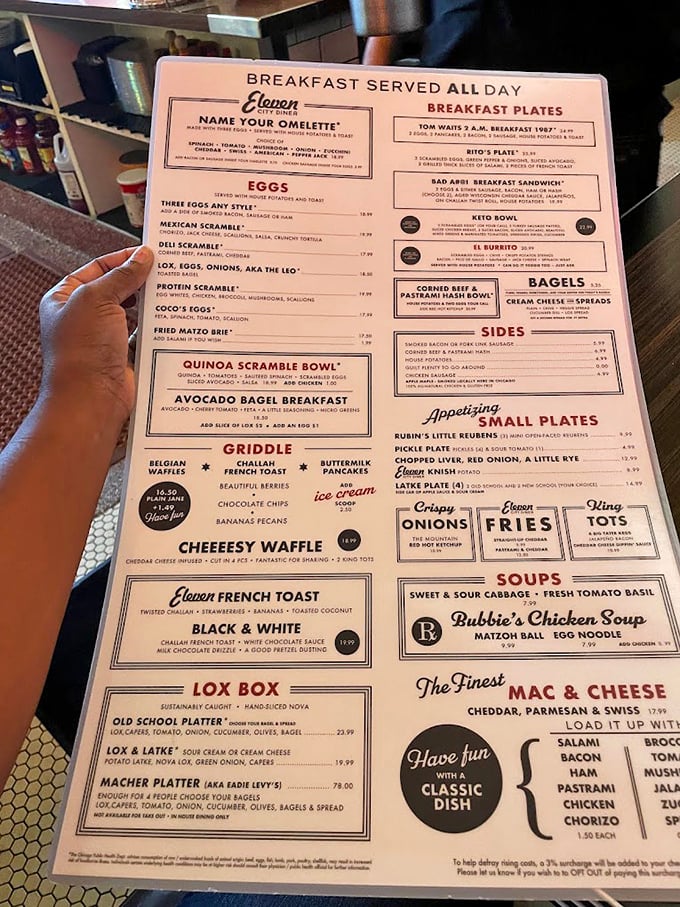 This isn't just a menu—it's a roadmap to happiness. Breakfast all day might be the greatest constitutional right never ratified.