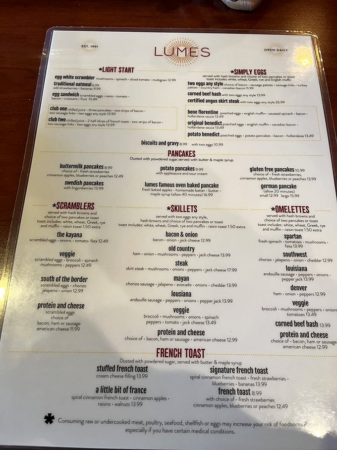 The menu at Lumes reads like poetry for the perpetually hungry, with skillets taking center stage in this breakfast drama.