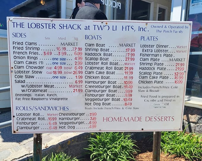 The menu board – a treasure map where X marks the spot for lobster rolls and seafood boats. Choose your own adventure!