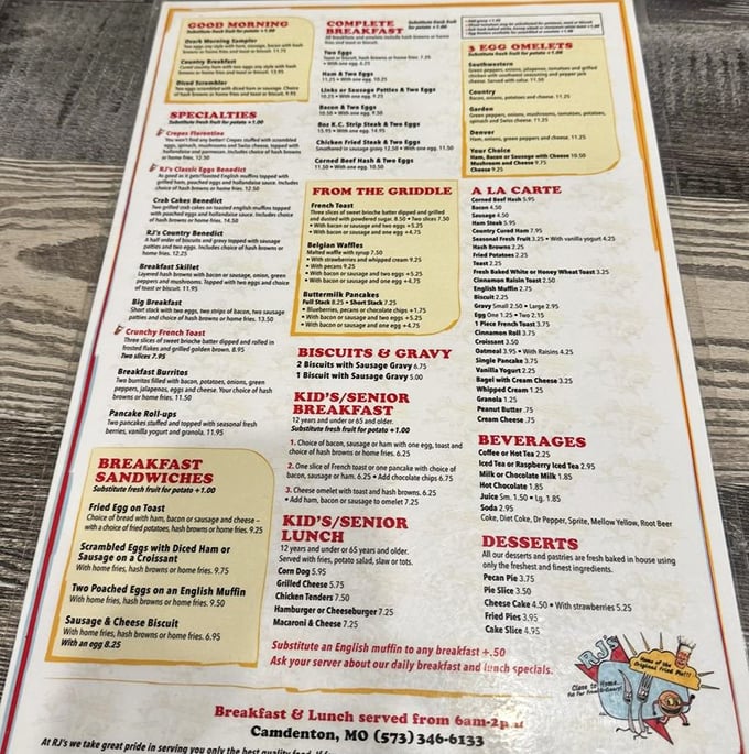 The menu at RJ's reads like a love letter to American comfort food. Breakfast all day? That's not a luxury—that's a necessity!