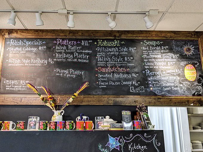 The chalkboard menu reads like poetry to comfort food lovers—each item promising the kind of satisfaction no trendy small plate could ever deliver.