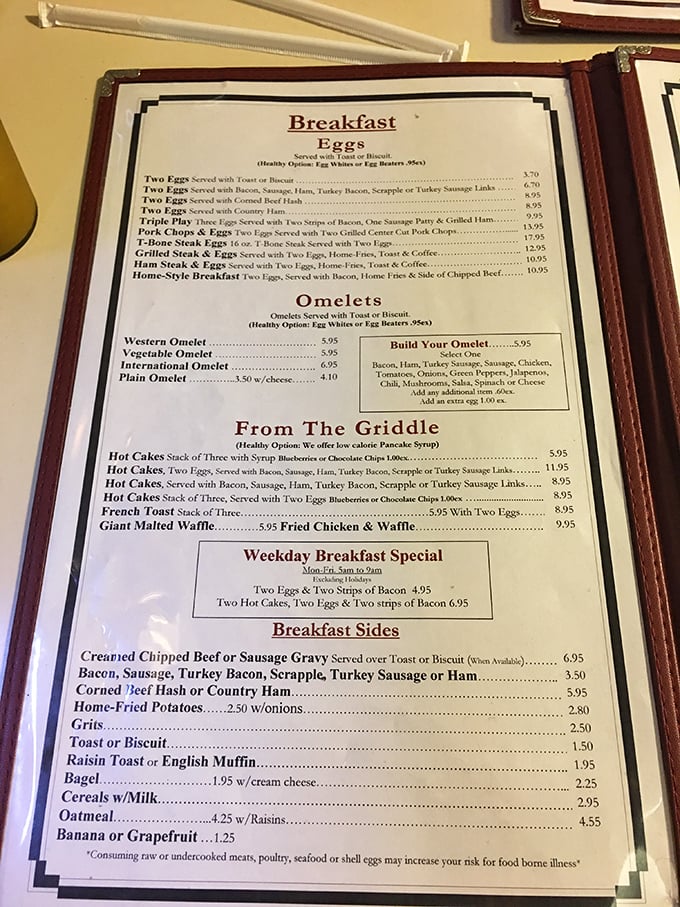 This menu isn't just a list of food—it's a historical document of American comfort cuisine, preserved in laminated glory.