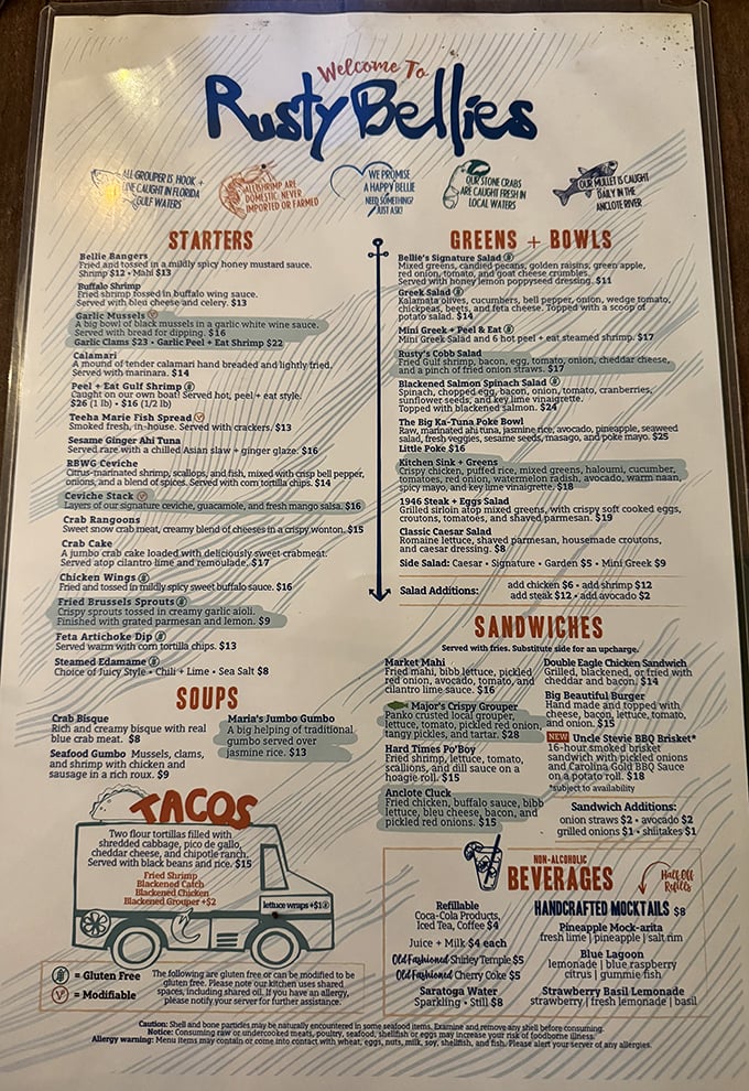 The menu reads like a love letter to the Gulf – each item promising a vacation for your taste buds without leaving Florida.