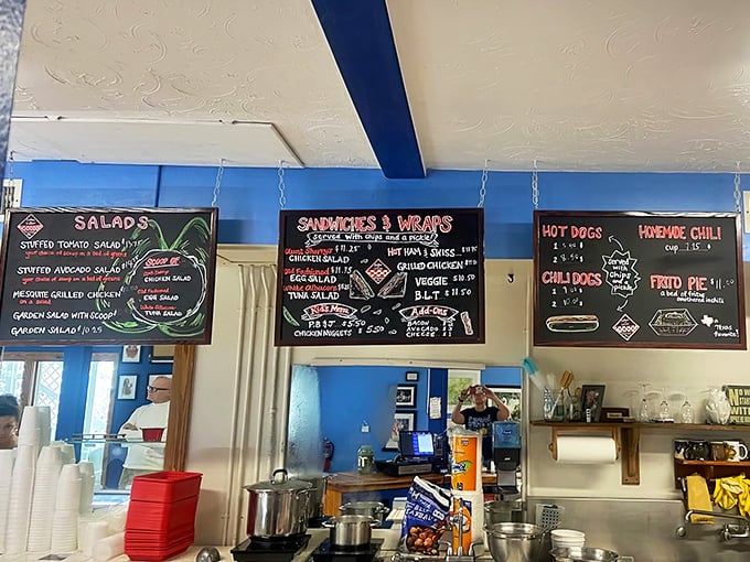 These hand-written menu boards are like a roadmap to happiness—each chalk-scrawled offering promising a different kind of comfort that no fancy restaurant menu can match.