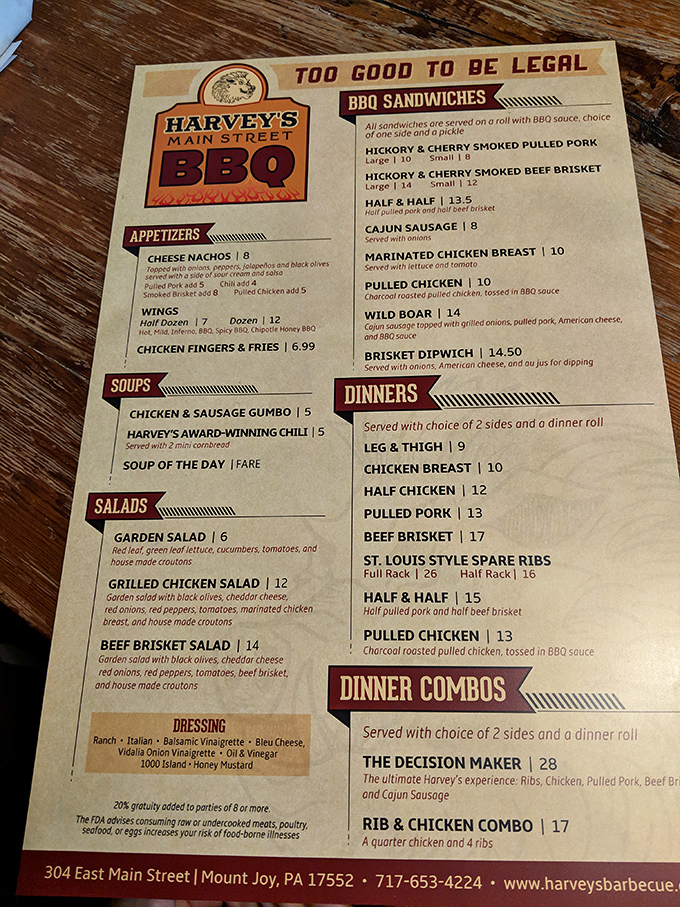 That menu might as well read "Happiness Available Here" with its lineup of hickory and cherry smoked treasures that'll make your taste buds stand at attention.