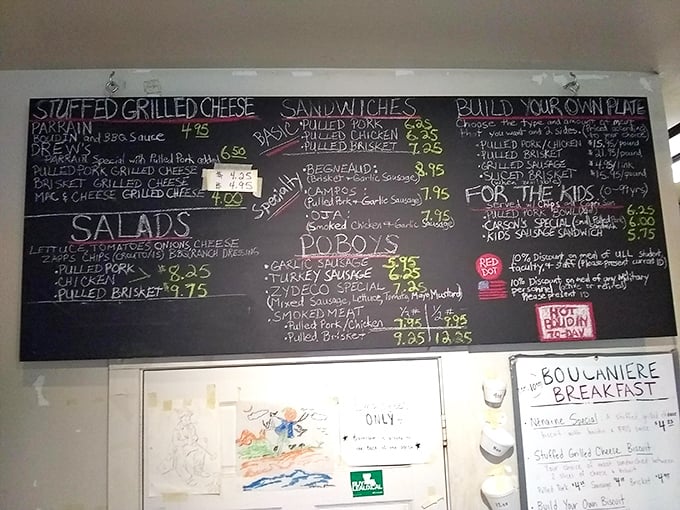 When a chalkboard menu lists this many smoked meat options, you know someone's been busy tending those smokers all morning.