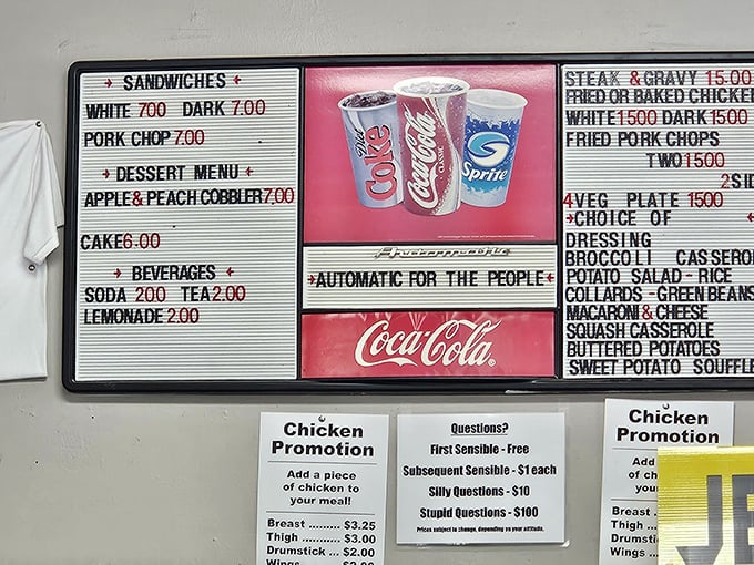 The menu board speaks the universal language of comfort food. No fancy descriptions needed when the food speaks this loudly.