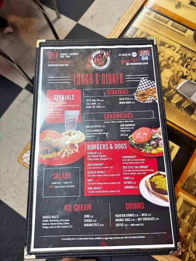 The menu at Sid's doesn't mess around—it cuts straight to the classics that have kept Americans happily fed for generations.