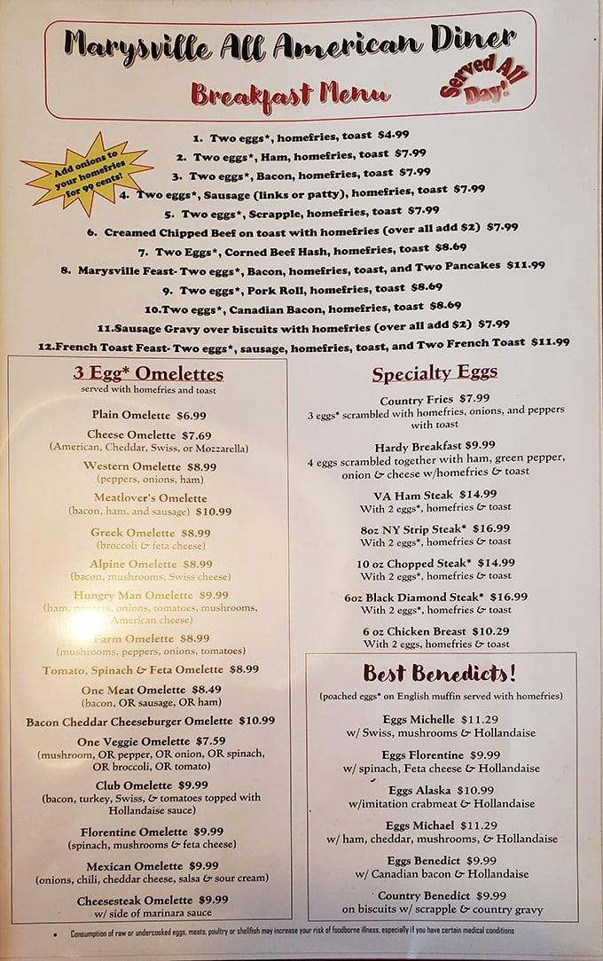 The breakfast menu that launched a thousand road trips. Those homefries alone are worth setting your alarm for.