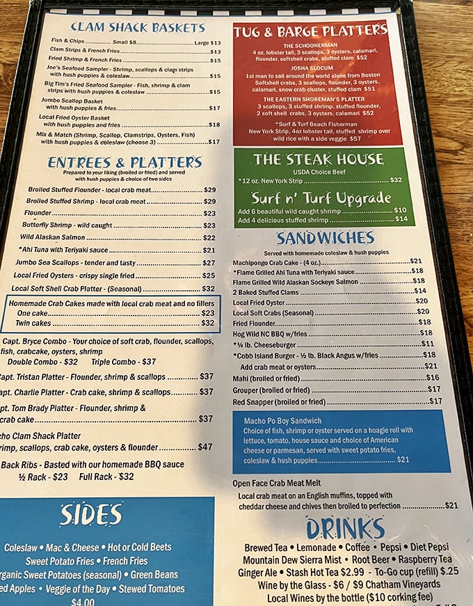 The menu reads like a love letter to the Chesapeake Bay. Each item promises a different way to fall head over heels for seafood.
