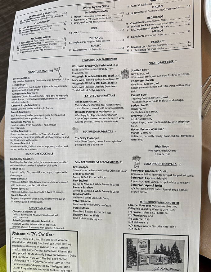This isn't just a menu—it's a roadmap to happiness with Wisconsin Old Fashioneds and ice cream cocktails that double as dessert.