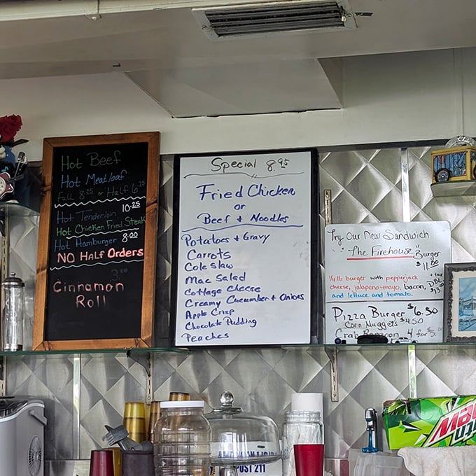 No digital menus here! Handwritten specials and that emphatic "NO HALF ORDERS" warning tell you everything about their philosophy.