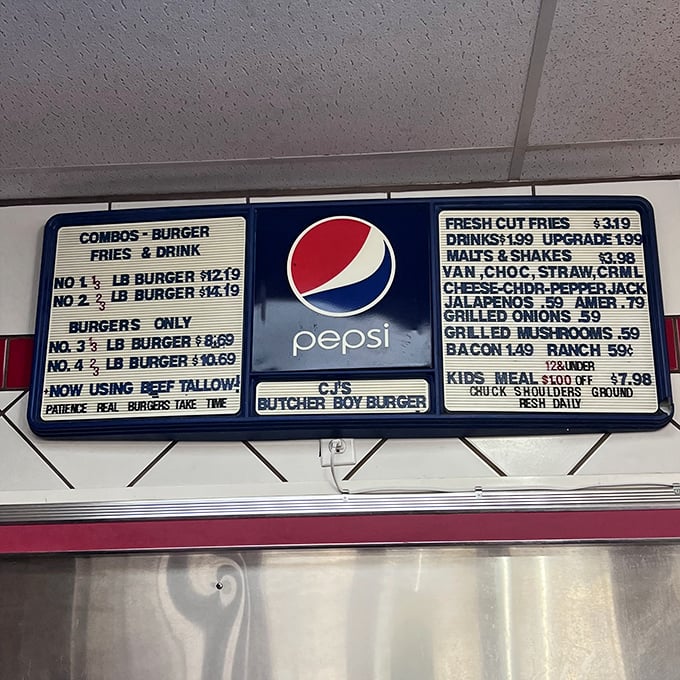 The menu board speaks a simple truth: life's too short for complicated choices when burger perfection is this attainable.