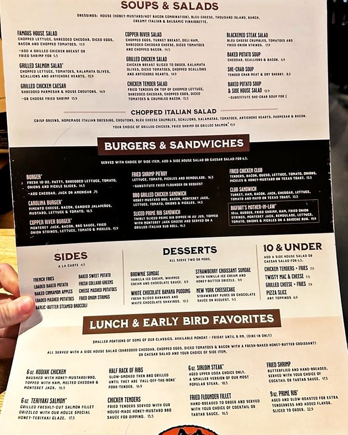 A menu that reads like a love letter to comfort food classics, with enough options to satisfy everyone from salad-seekers to dedicated carnivores.