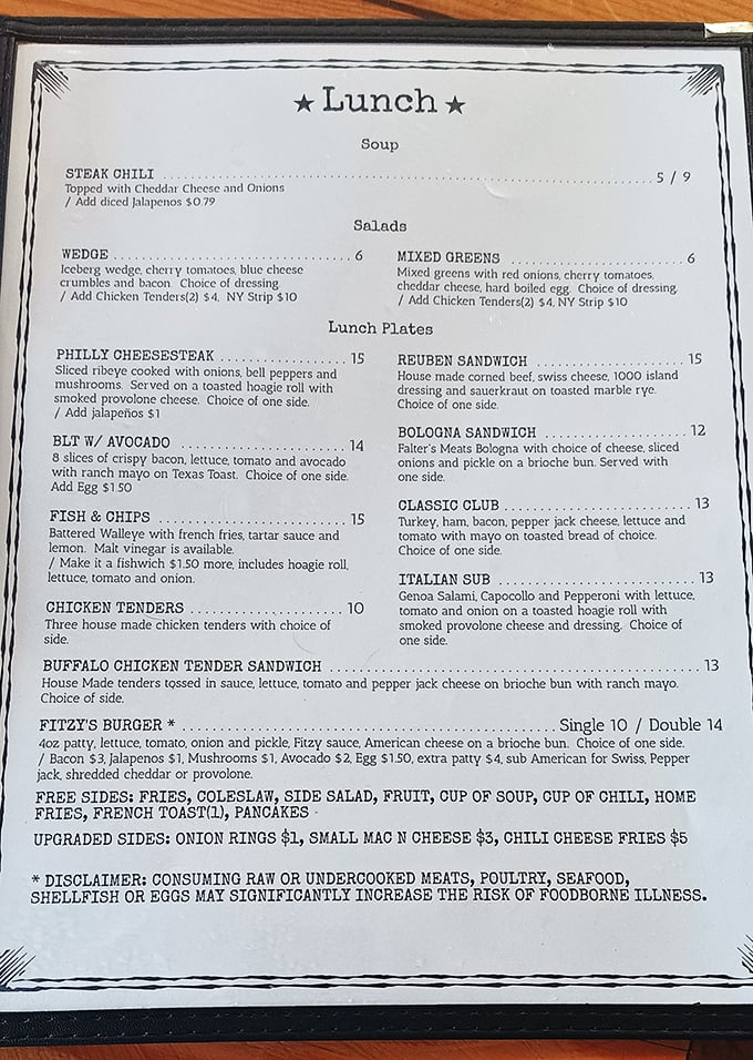 The lunch menu reveals Fitzy's true character: unpretentious American classics executed with care. No molecular gastronomy needed here!
