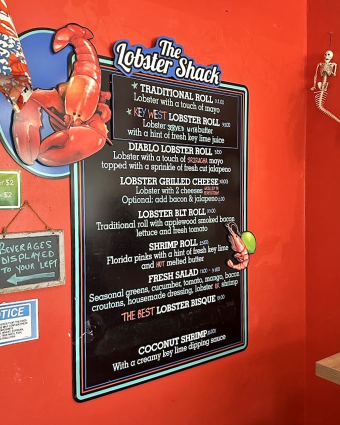 This menu isn't just a list—it's a treasure map to crustacean nirvana. The lobster grilled cheese calls to you like a soulmate you haven't met yet.