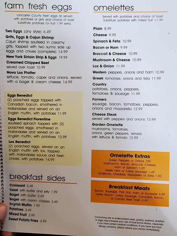 This menu isn't just a list of options—it's a roadmap to happiness with destinations like "Eggs Benedict" and "Nova Lox Platter."