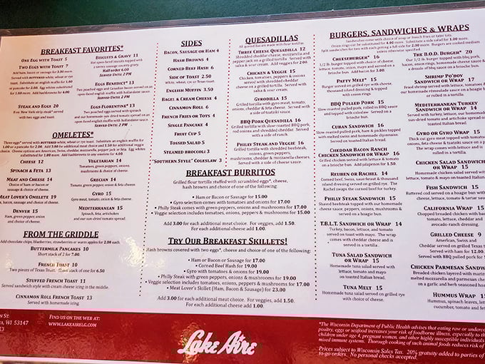 A menu that doesn't need a translator or a second mortgage—just honest food with portions that respect a healthy Wisconsin appetite.