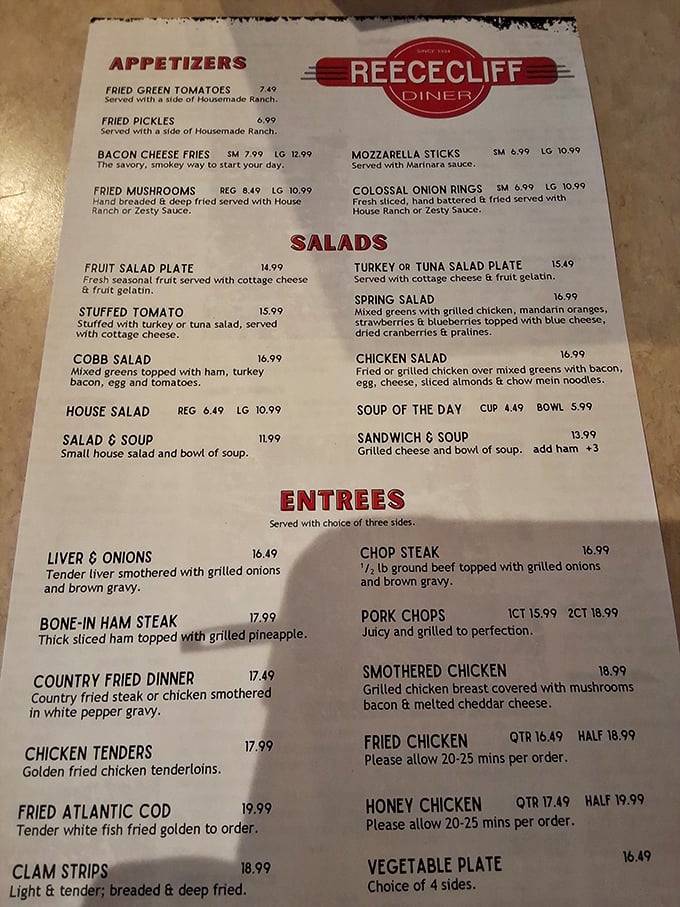 The menu reads like a love letter to comfort food classics – from fried green tomatoes to country fried steak, each dish promising a taste of Southern tradition.