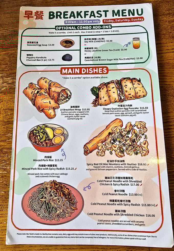 This breakfast menu reads like a love letter to morning hunger—each illustrated dish promising a delicious start to any California day.