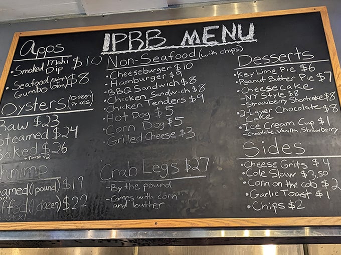The chalkboard menu tells you everything you need to know – simple, fresh seafood without fancy descriptions. The true Florida experience is written right there.