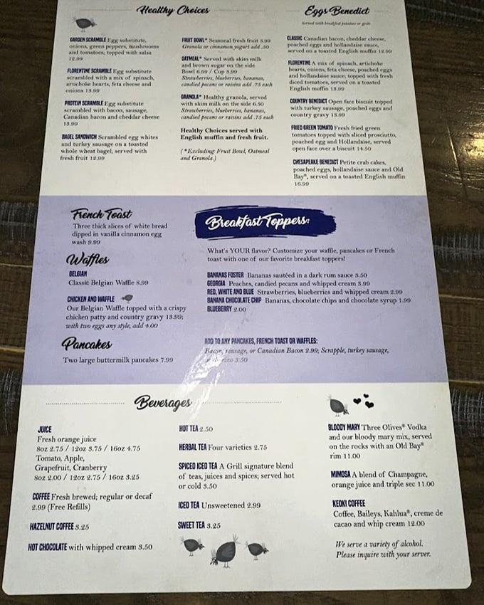 This breakfast menu reads like a love letter to morning hunger. Decisions this difficult should come with a therapist.