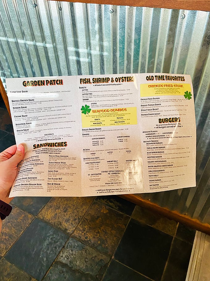 The menu reads like a love letter to Texas comfort food, with chicken fried steak rightfully earning its highlighted spot among the "Old Time Favorites."