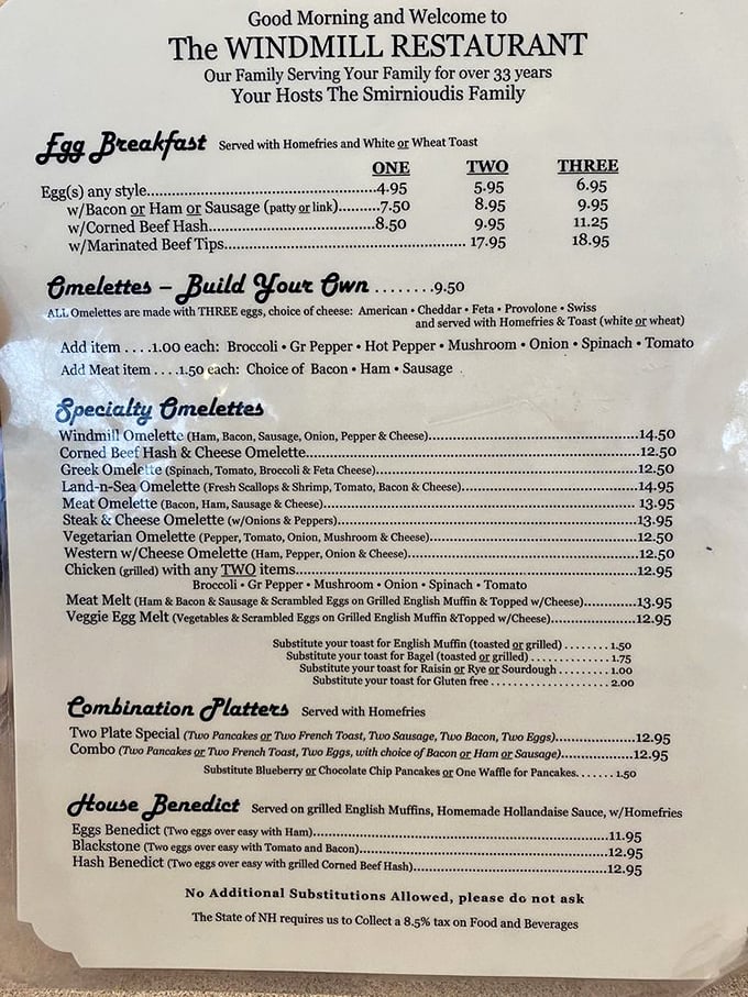 A menu that doesn't need fancy fonts or pretentious descriptions—just honest breakfast offerings that have kept locals coming back for over three decades.
