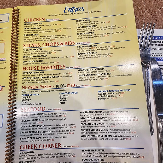 The menu at Nevada Diner isn't just extensive – it's a novel of culinary possibilities. From Greek specialties to comfort classics, decision paralysis never tasted so good.