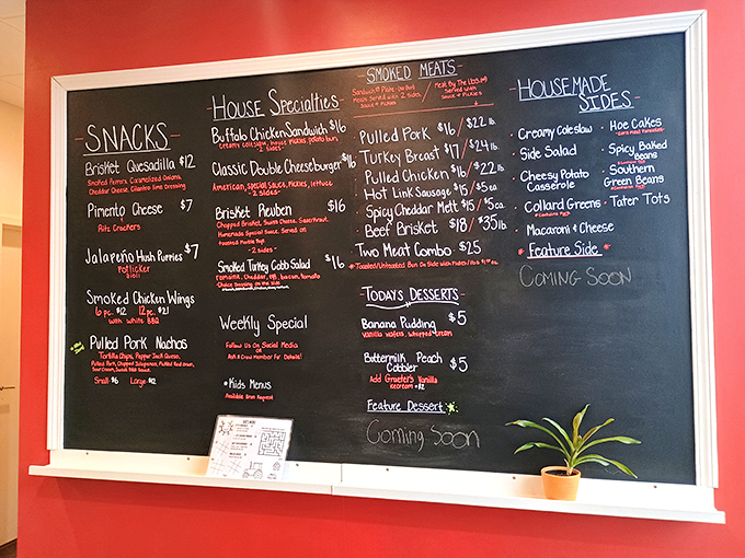 This menu board isn't just a list—it's a roadmap to happiness. Each chalk-written item represents a different path to barbecue nirvana.