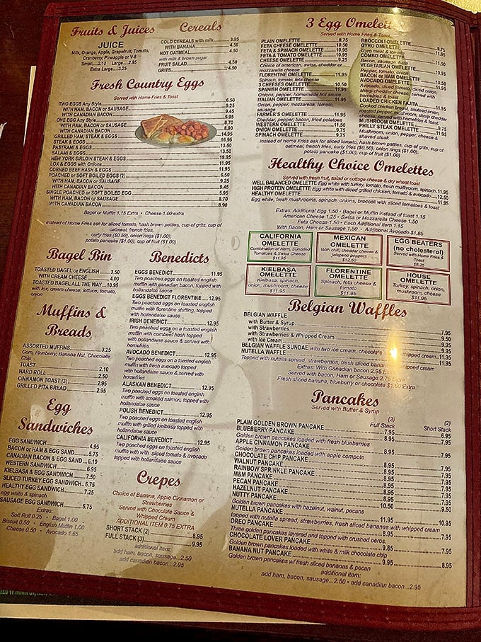 This isn't just a menu – it's a novel of possibilities. The breakfast section alone could keep you occupied through retirement.